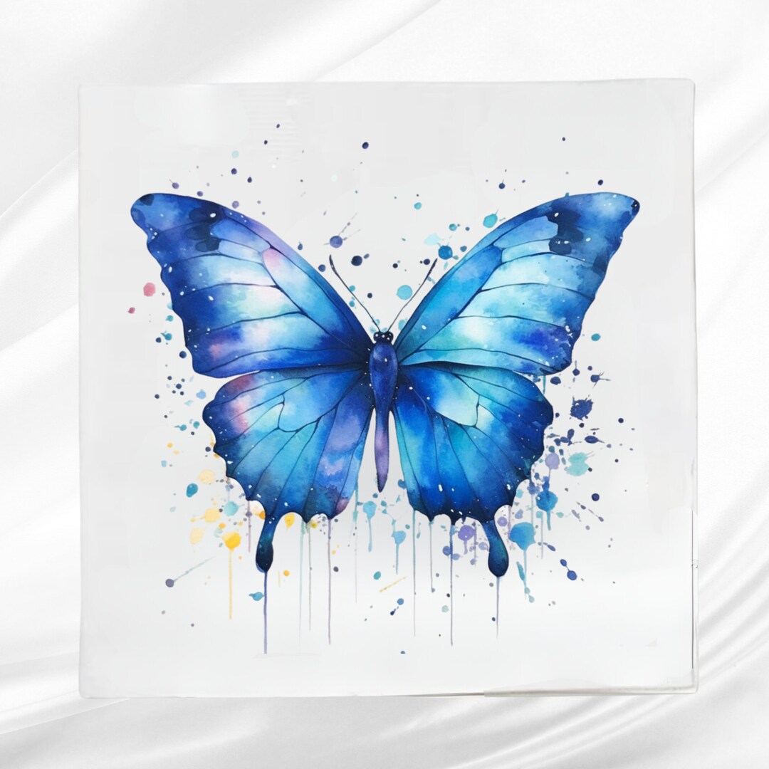 Blue Butterfly Fabric Panel Quilt Block Square Fabric Panel for Sewing ...