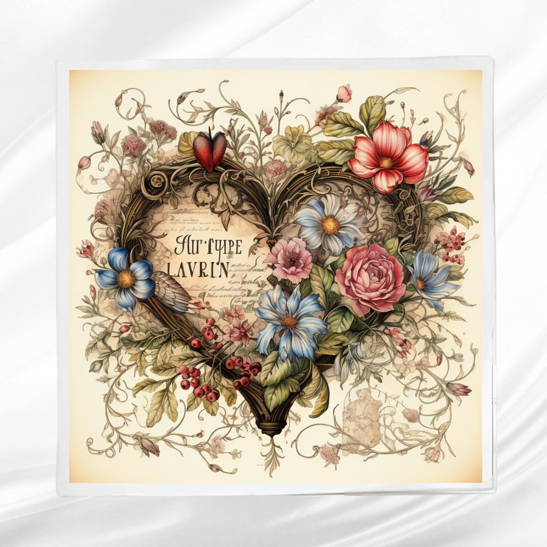 Vintage Heart Fabric Panel Quilt Block Square Fabric Panel for Sewing ...