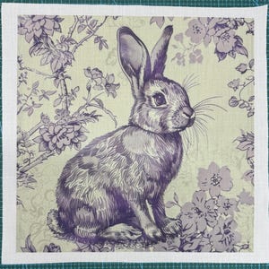 Purple Toile Rabbit Fabric Panel: Easter Sewing Square - Etsy