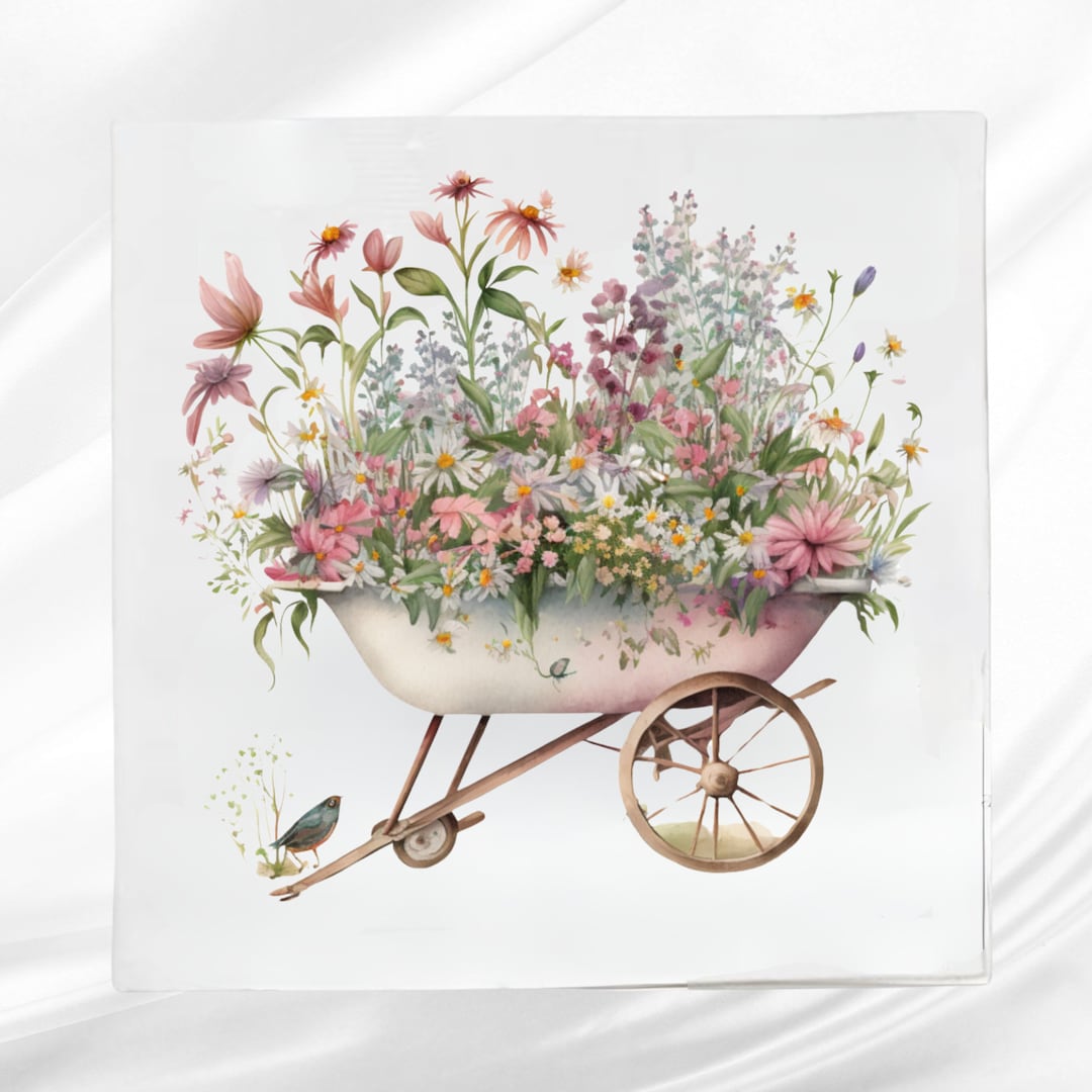 Wheelbarrow Floral Fabric Panel: Cotton Blend Quilt Block - Etsy