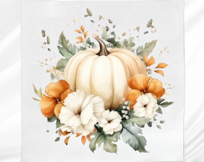 Floral Pumpkin Fabric Panel: Cotton Blend Quilt Block - Etsy