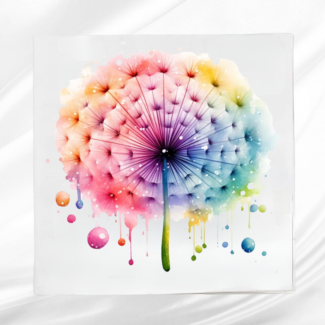 Rainbow Dandelion Fabric Panel ~ Quilt Block ~ Square Fabric Panel for ...