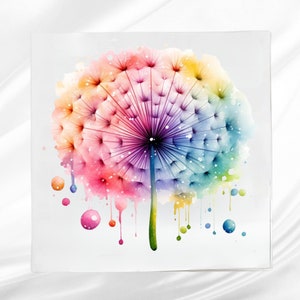 Rainbow Dandelion Fabric Panel ~ Quilt Block ~ Square Fabric Panel for ...