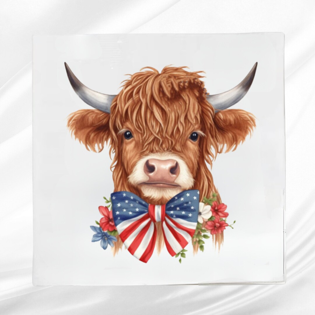Patriotic Highland Cow Fabric Panel ~ Highland Quilt Panel ~ Square ...