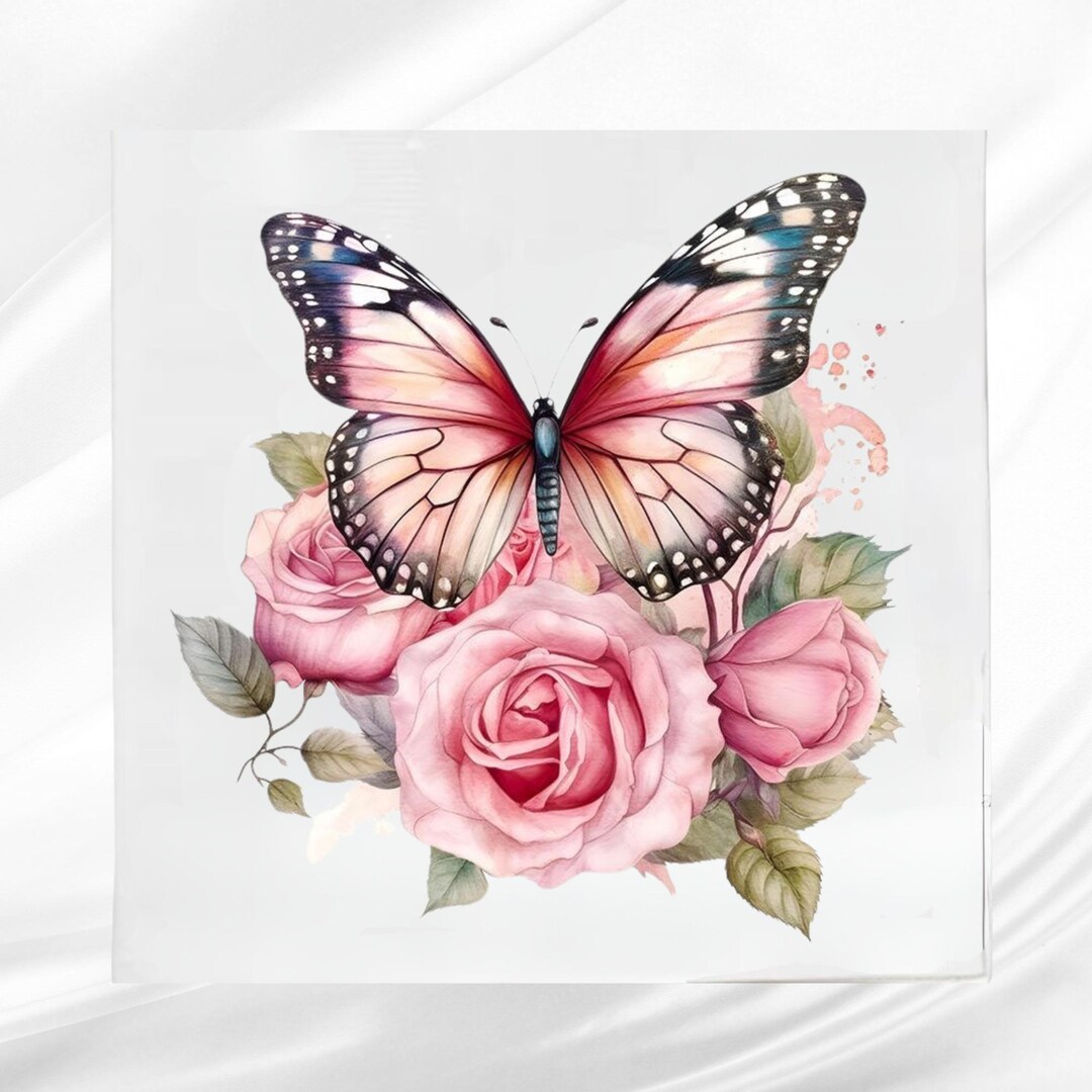 Pink Floral Butterfly Fabric Panel: Sewing & Quilting Block - Etsy