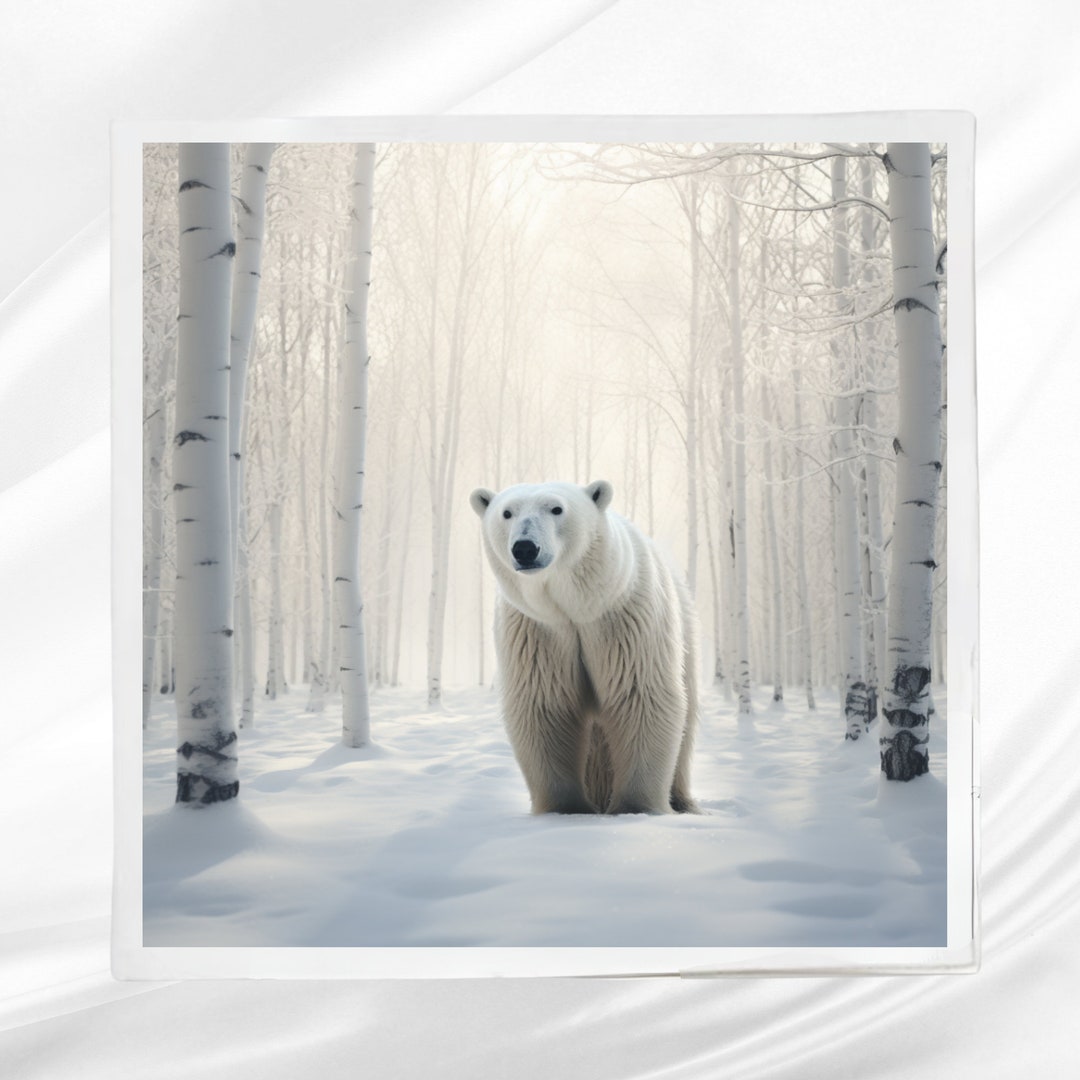 Polar Bear Fabric Panel ~ Polar Bear Quilt Block ~ Square Fabric Panel ...