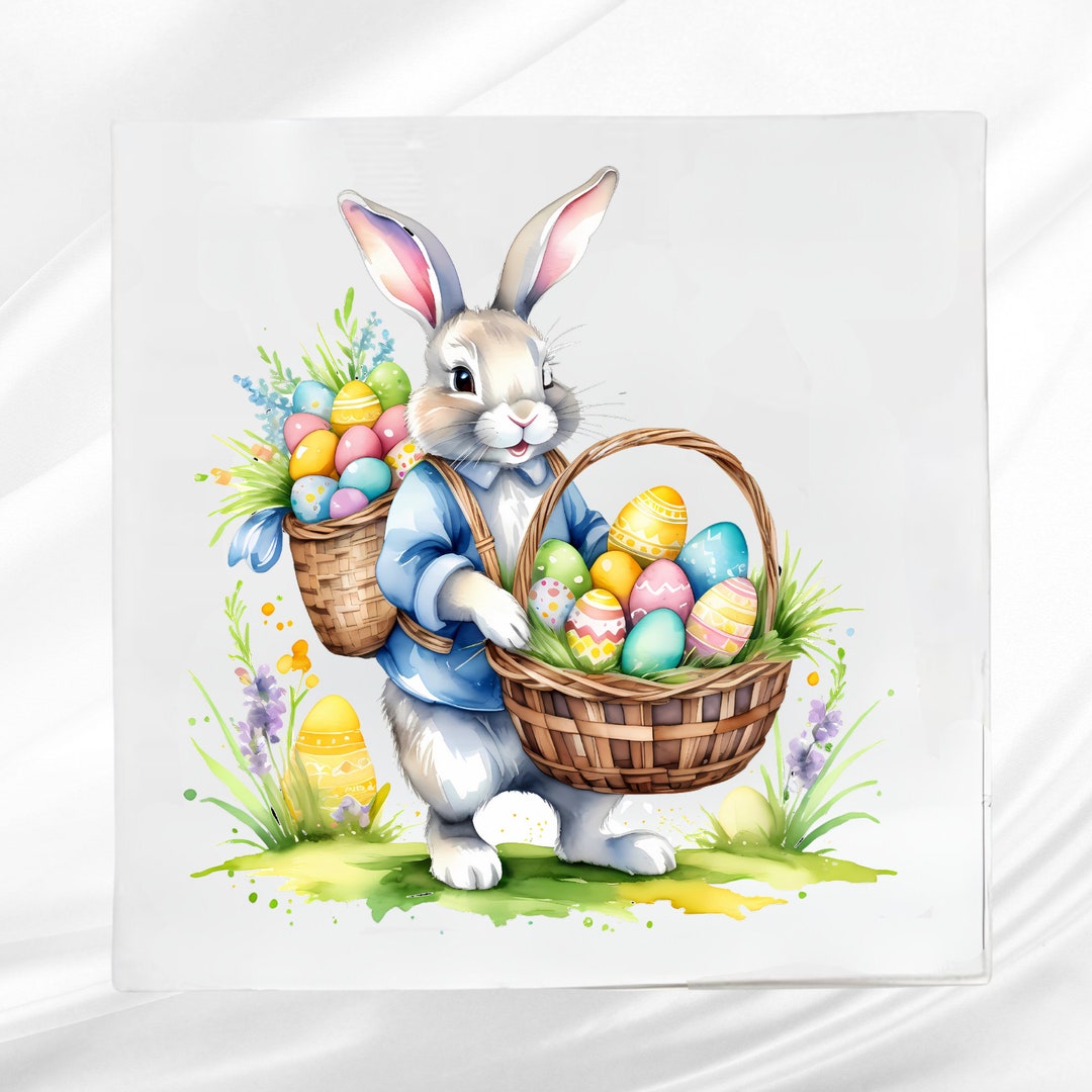 Bunny Easter Egg Basket Fabric Panel: Spring Quilt Block - Etsy
