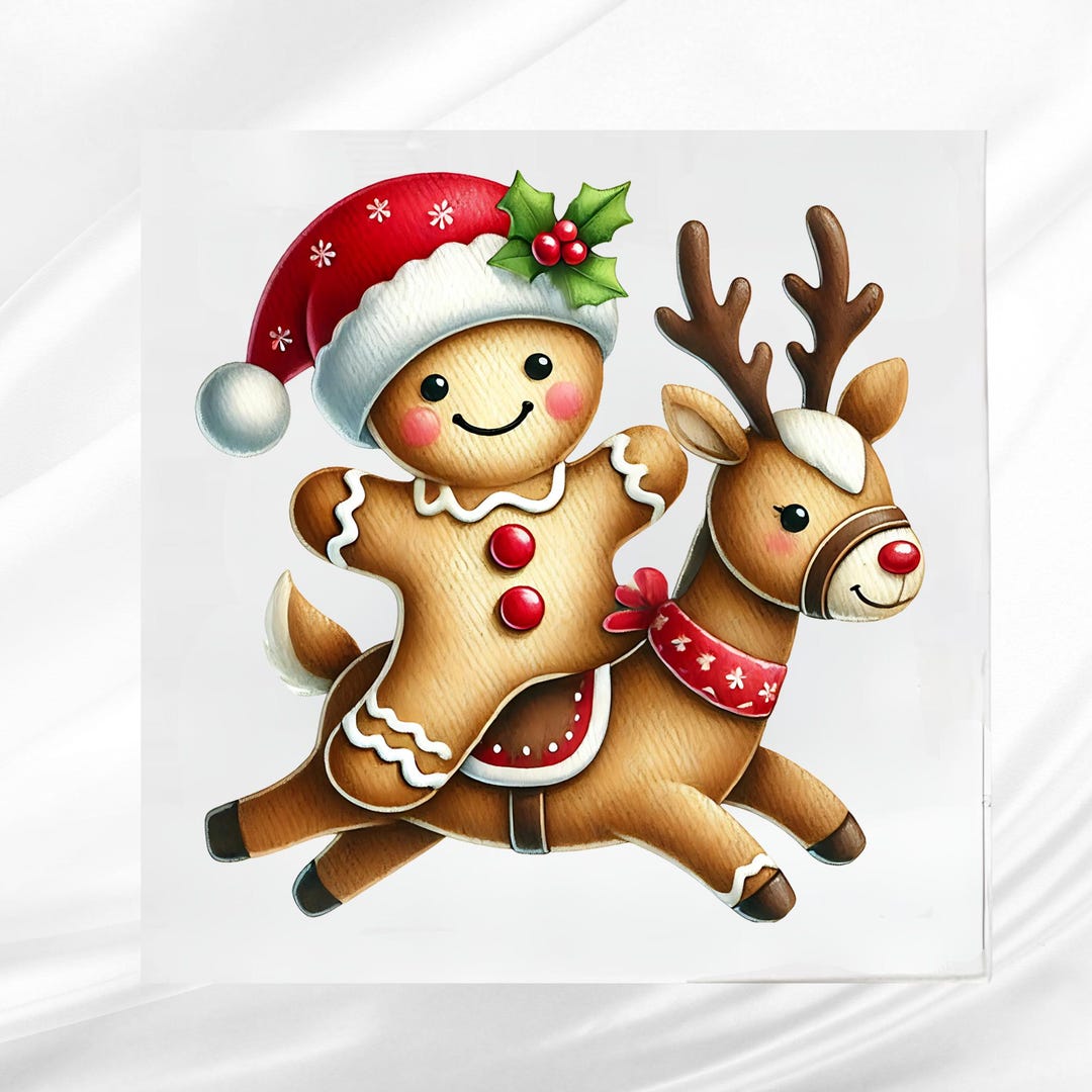 Gingerbread Man on Reindeer Fabric Panel: Cotton Blend Quilt Block - Etsy