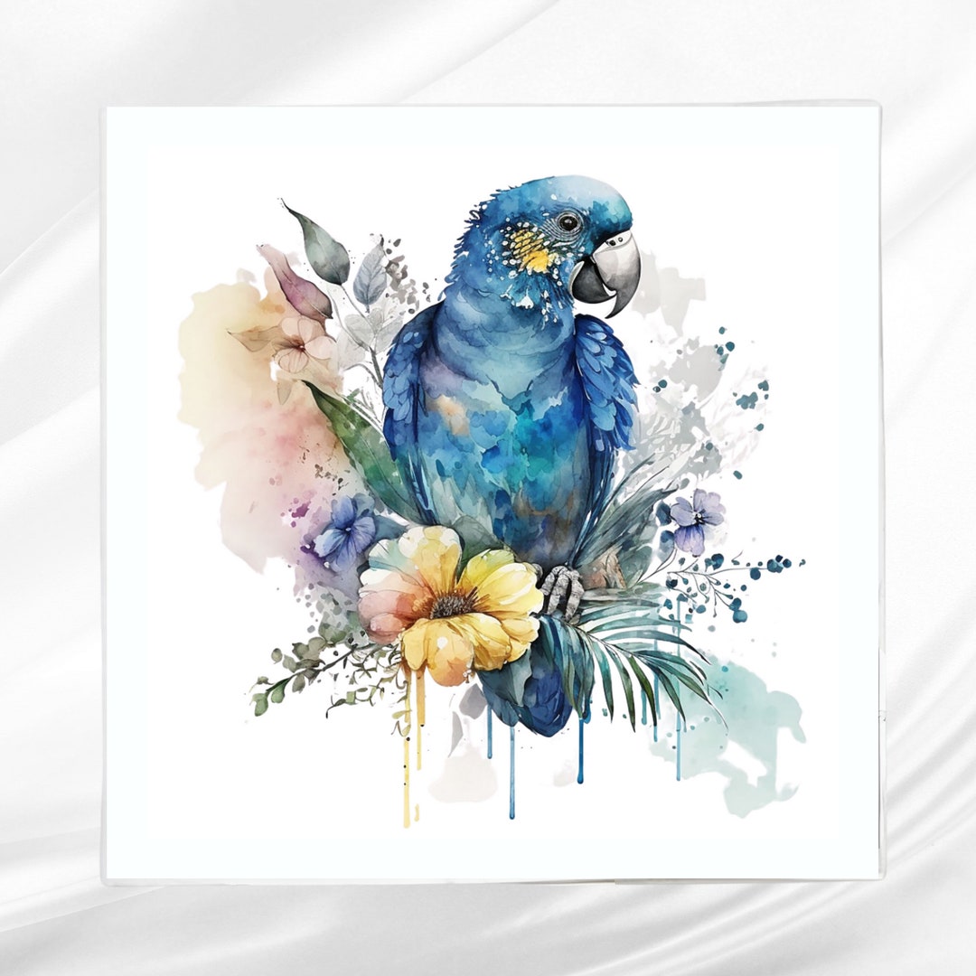 Watercolor Parrot Fabric Panel ~ Parrot Quilt Block ~ Square Fabric ...