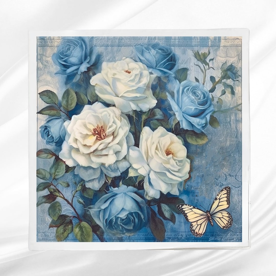 Decoupage Style Rose Fabric Panel ~ Rose Quilt Block ~ Square Fabric ...