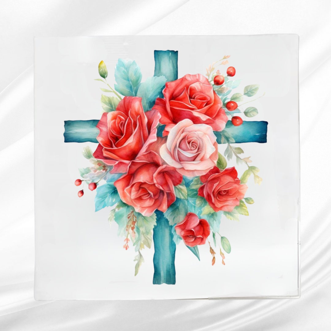 Teal Easter Cross Fabric Panel Cross Quilt Block Square Fabric Panel ...