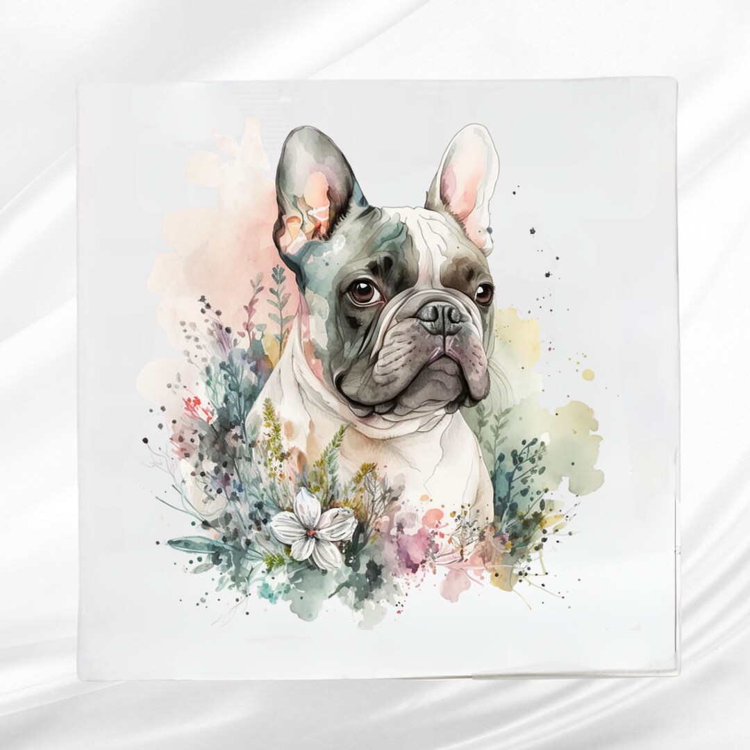 French Bulldog Fabric Panel: Floral Frenchie Quilt Block - Etsy