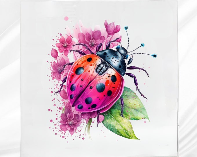 Red & Pink Ladybug Fabric Panel Quilt Panel Square Fabric Panel for ...