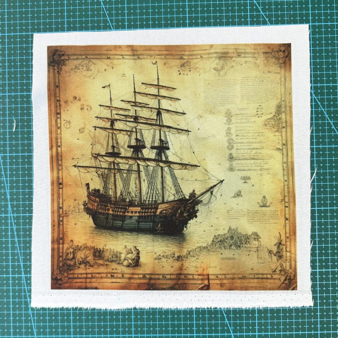 Old Ship Fabric Panel Quilt Block Square Fabric Panel for Sewing ...