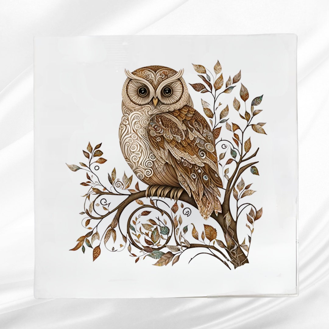 Stained Glass Owl Fabric Panel ~ Owl Quilt Block ~ Square Fabric Panel ...