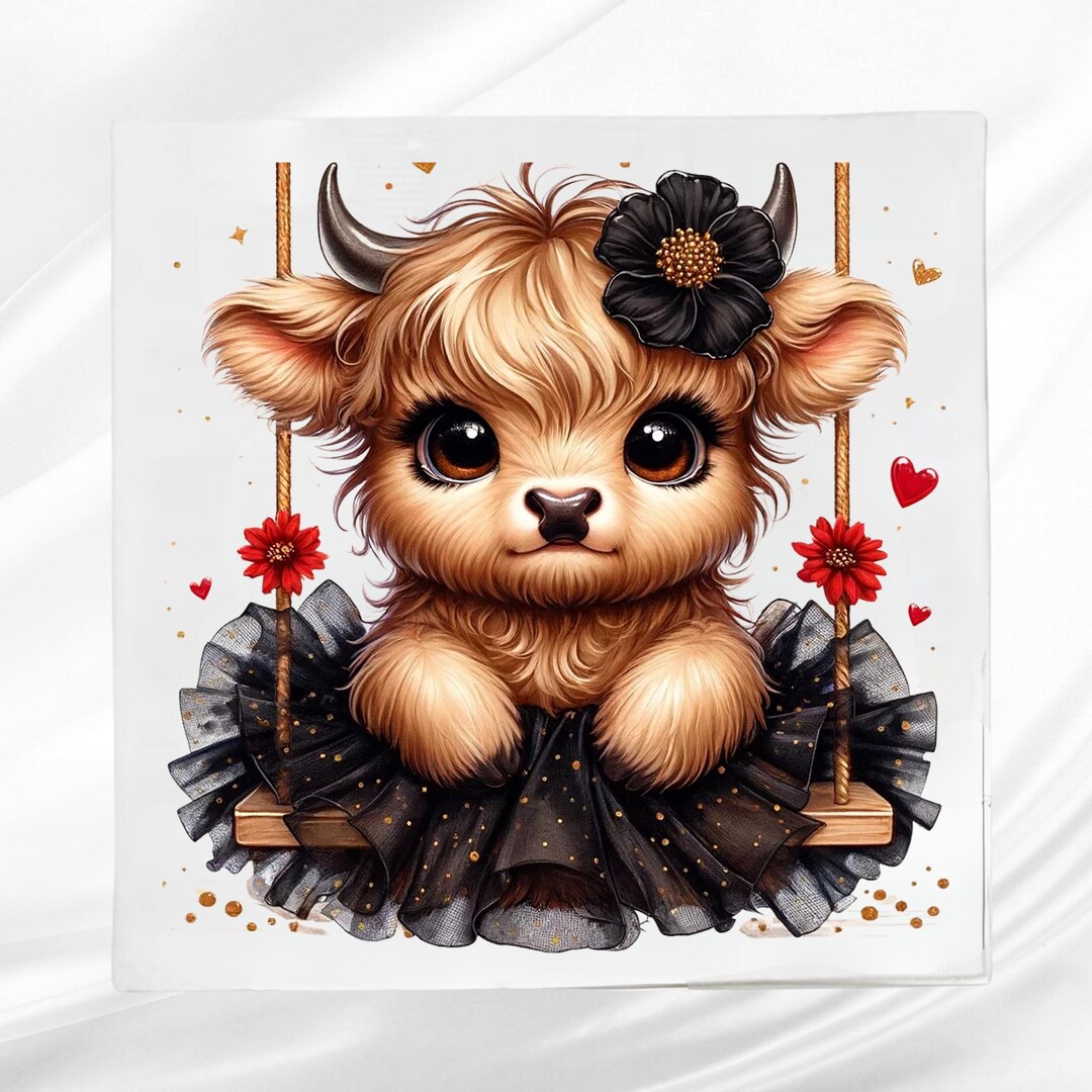 Calf on Swing Fabric Panel: Highland Cow Quilt Block, Sewing Project - Etsy