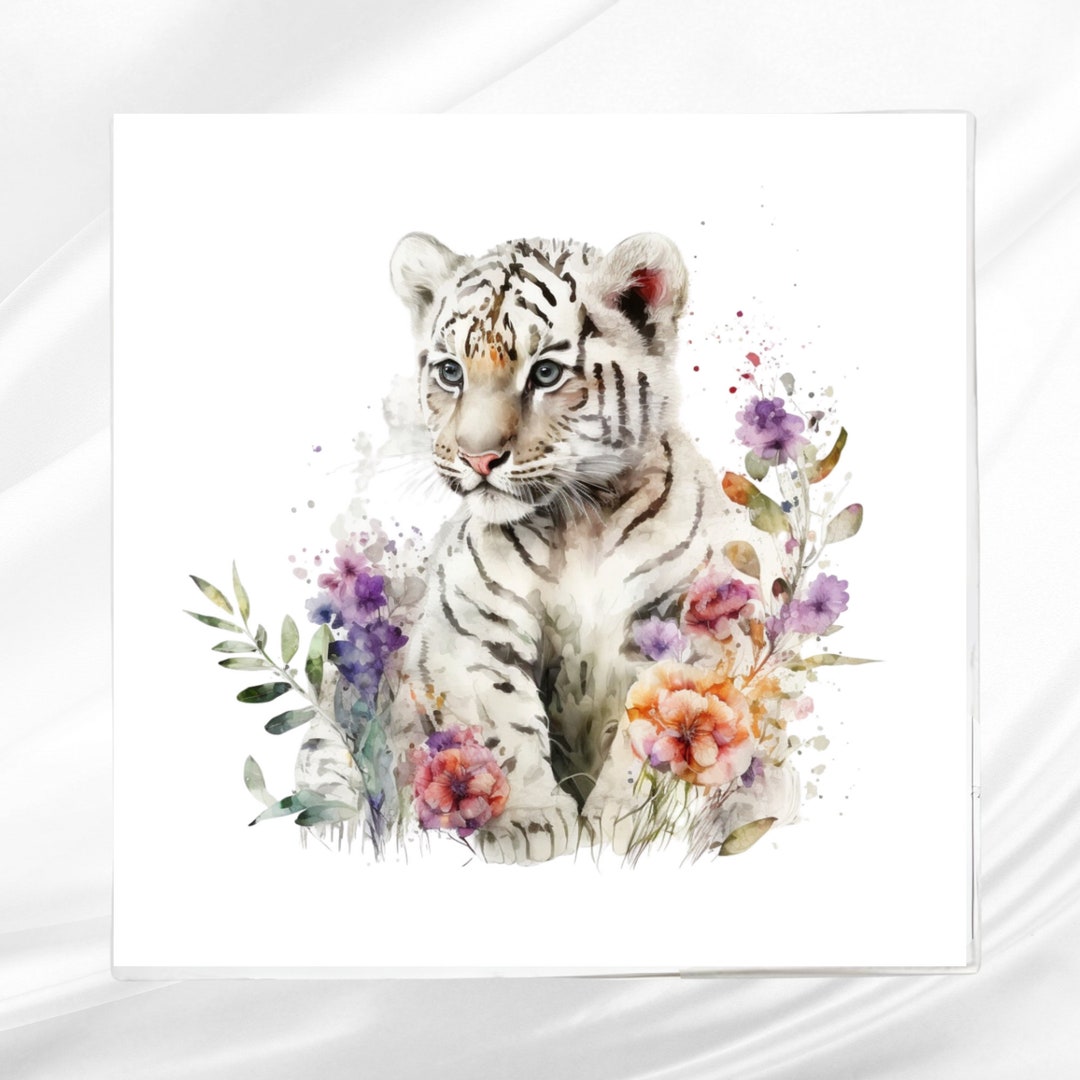 Watercolor Tiger Fabric Panel ~ Safari Quilt Block ~ Square Fabric ...
