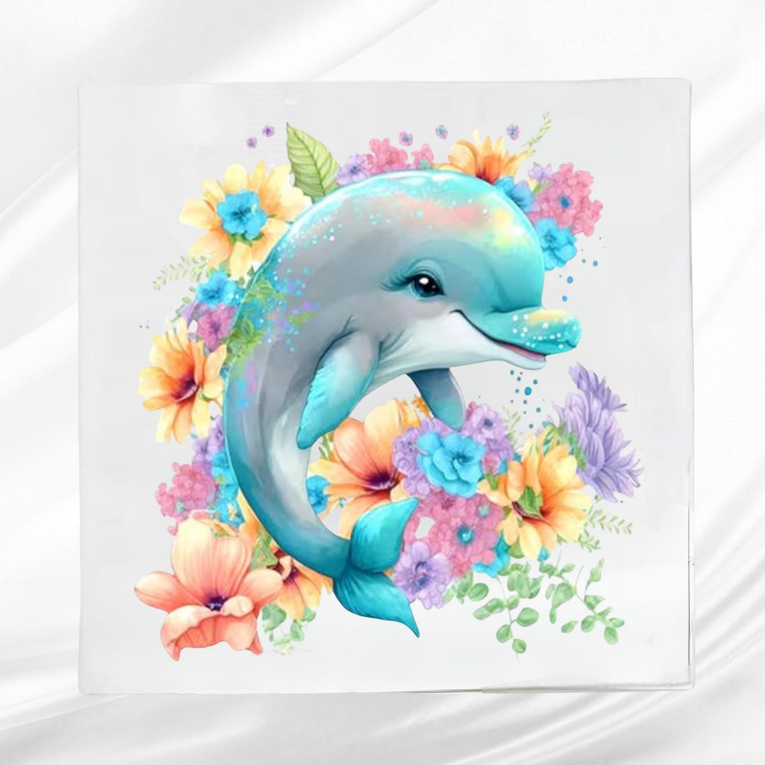 Floral Dolphin Fabric Panel: Quilt Block for Sewing Projects - Etsy