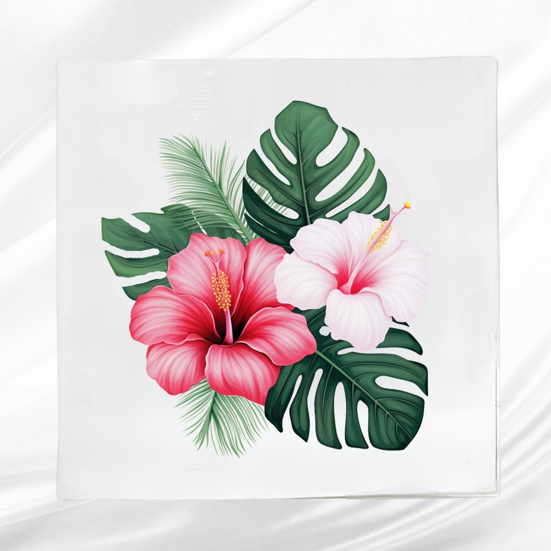 Pink Hibiscus Fabric Panel: Poly Poplin Quilt Block - Etsy