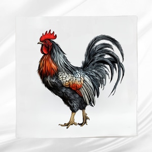 Black Rooster Fabric Panel ~ Rooster Quilt Block ~ Square Fabric Panel ...