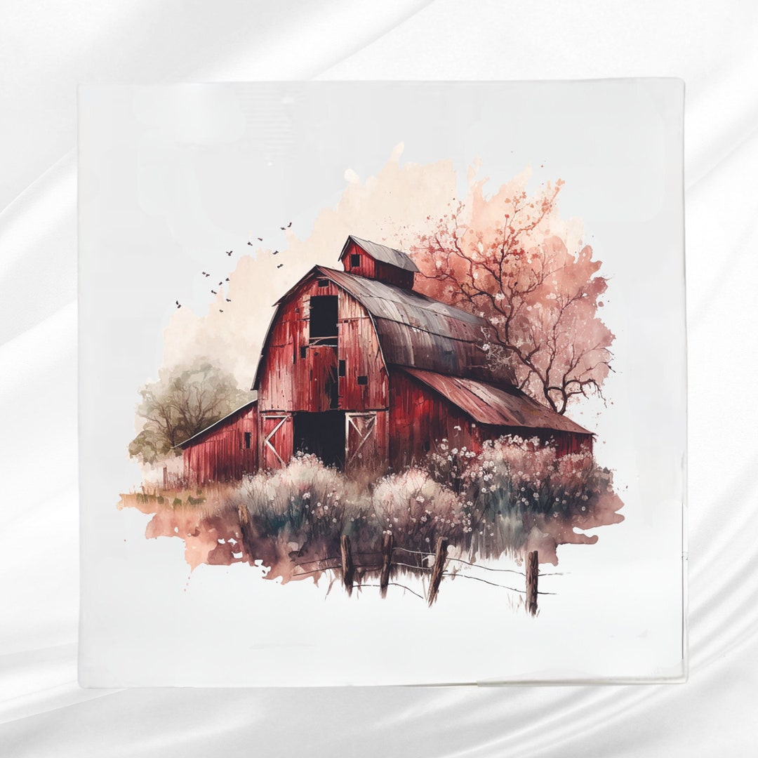 Old Red Barn Fabric Panel ~ Quilt Block ~ Square Fabric Panel for ...