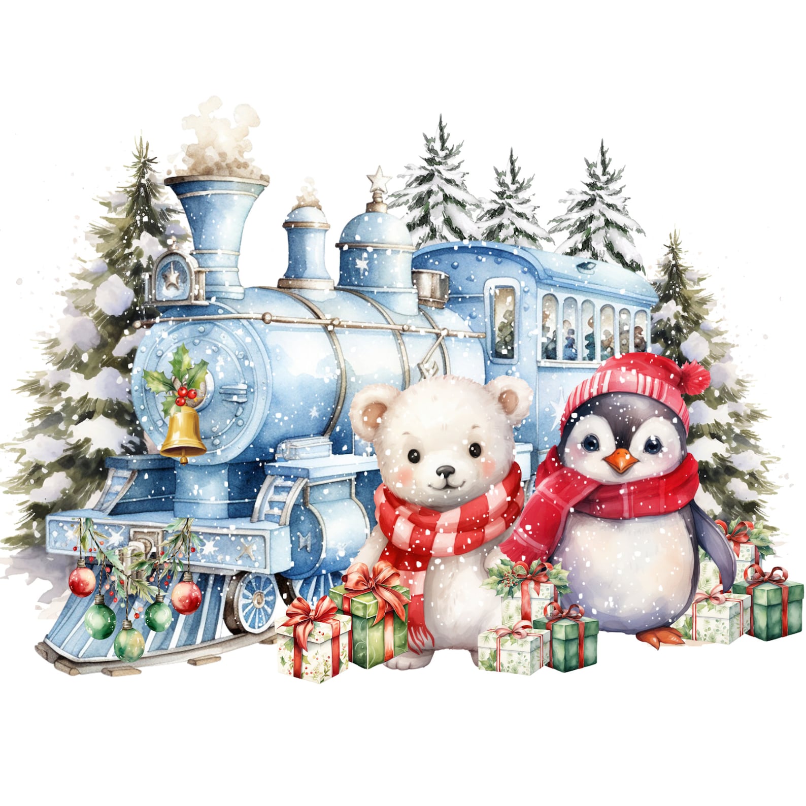 Christmas Train Fabric Panel Christmas Train Crafting Fabric Square ...
