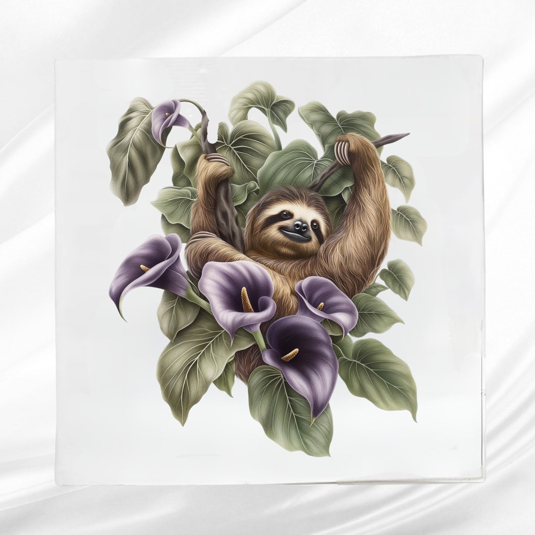 Sloth Purple Calla Lilies Fabric Panel: Sewing Quilt Block - Etsy