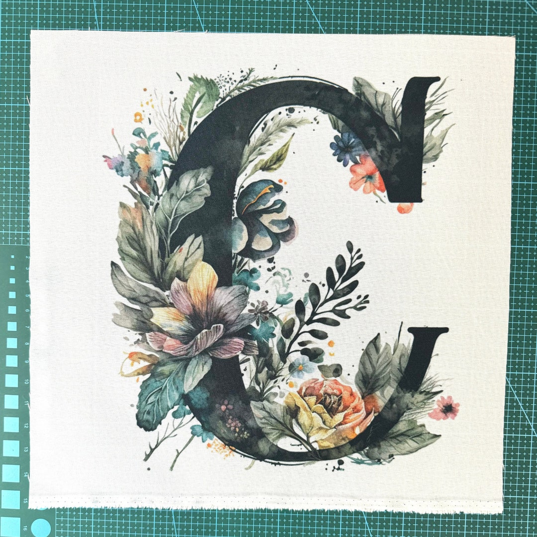 Watercolor Alphabet Fabric Panel Personalized Quilt Block Square Fabric ...