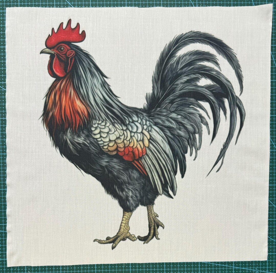 Black Rooster Fabric Panel Rooster Quilt Block Square Fabric Panel for ...