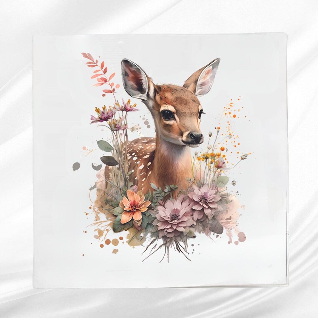 Floral Fawn Fabric Panel: Cotton Blend Quilt Square - Etsy