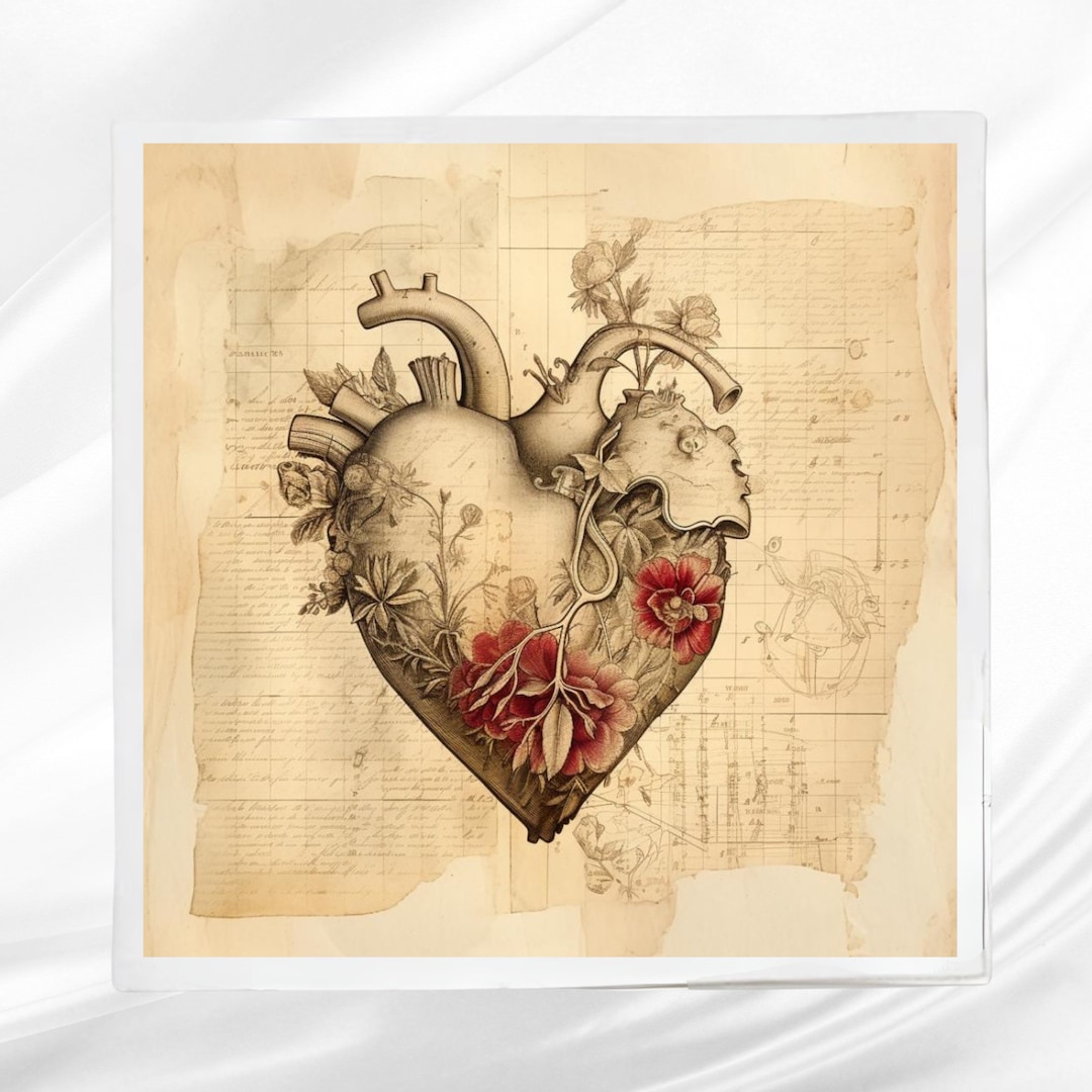 Anatomical Heart Fabric Panel Crafting Fabric Square Fabric Panel for ...