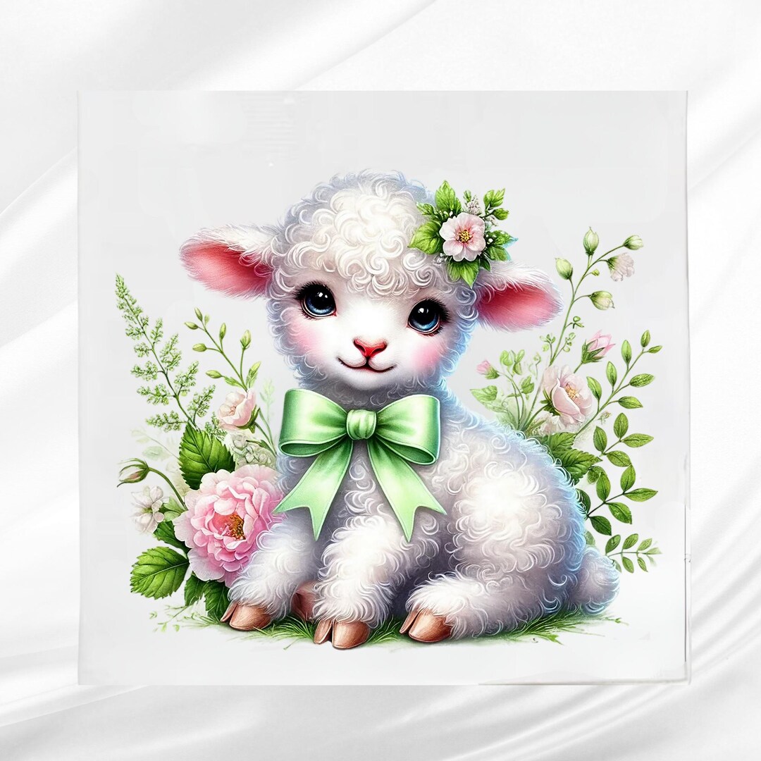 Cute Baby Lamb Fabric Panel ~ Baby Lamb Quilt Block ~ Square Fabric ...