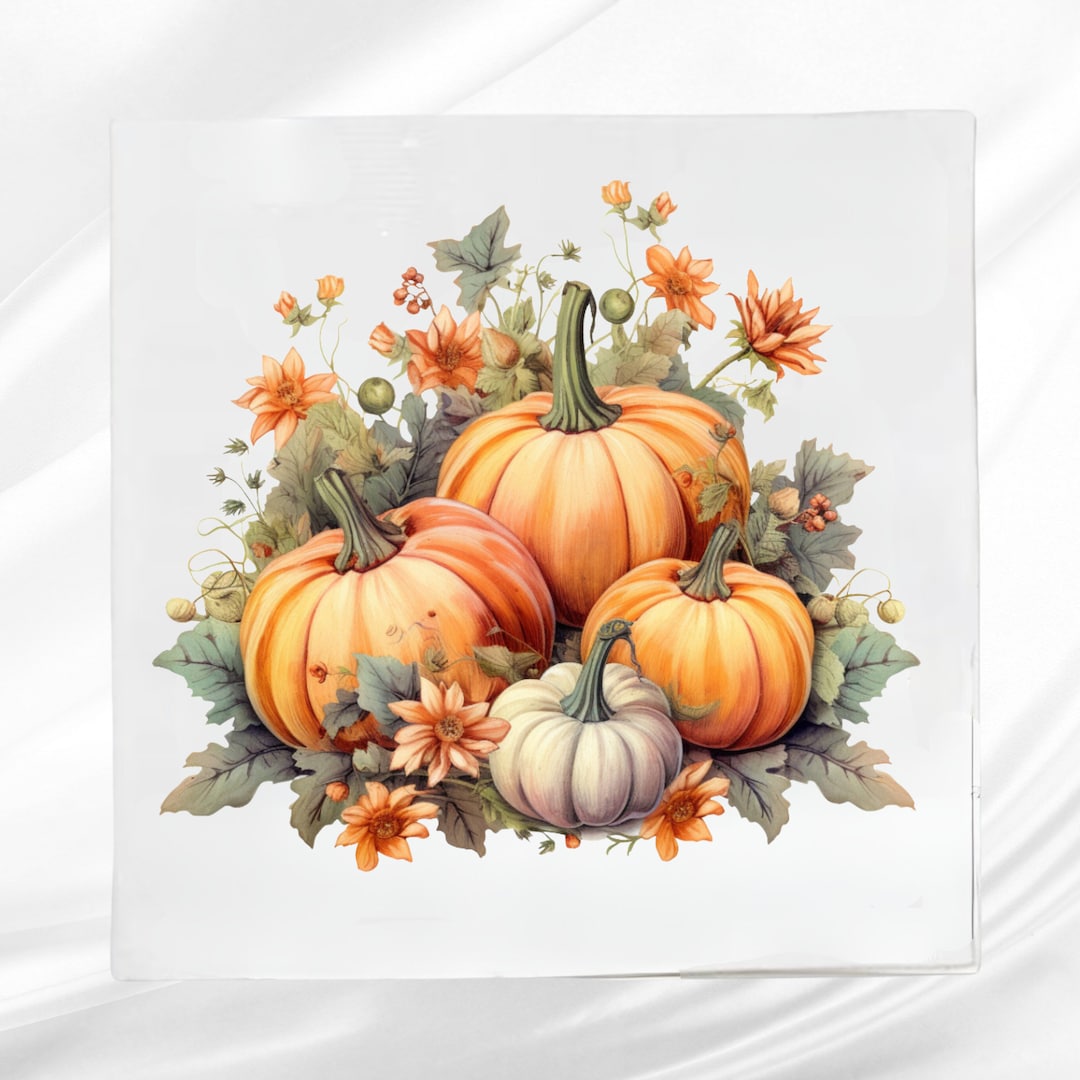 Floral Fall Pumpkin Fabric Panel ~ Square Fabric Panel for Sewing ...