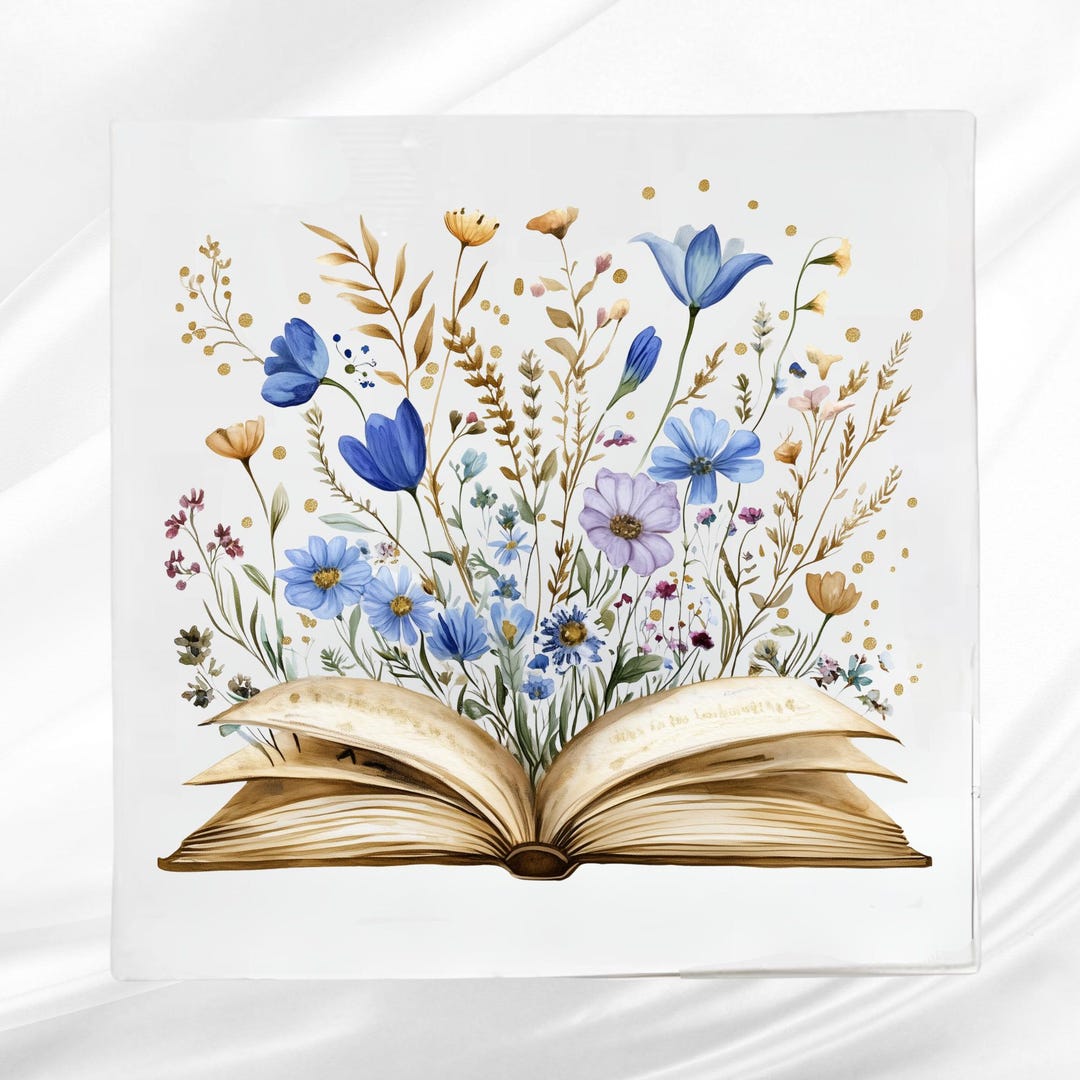 Blue Flowers Book Fabric Panel: Book Lover Quilt Block - Etsy