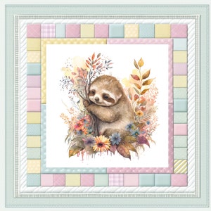 Sloth Fabric Panel Sloth Quilt Block Square Fabric Panel for Sewing ...