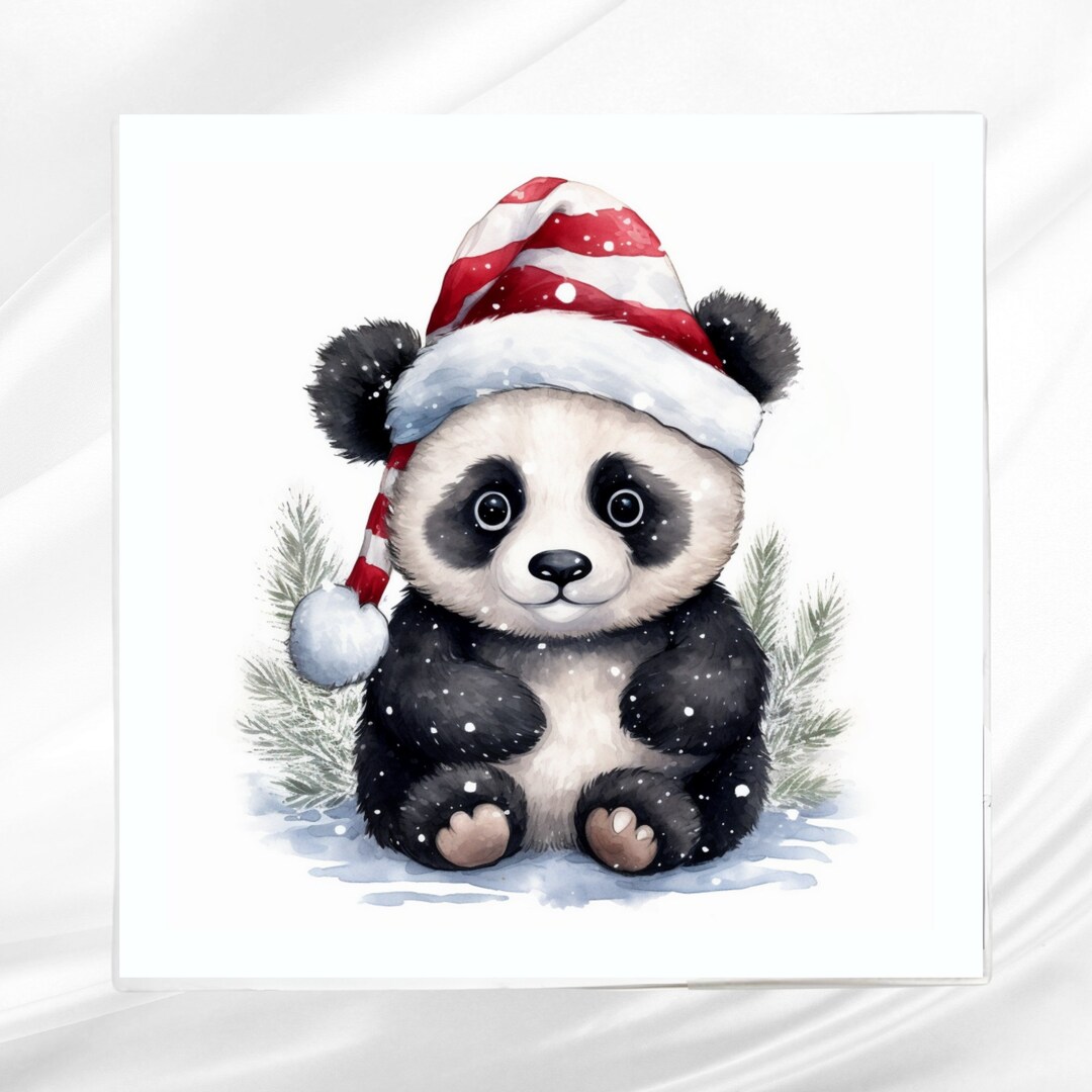 Christmas Panda Fabric Panel ~ Panda Quilt Block ~ Square Fabric Panel ...