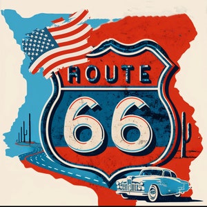 Vintage Route 66 Fabric Panel Quilt Block Square Fabric Panel for ...