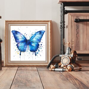 Blue Butterfly Fabric Panel Quilt Block Square Fabric Panel for Sewing ...