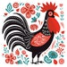 Folk Art Rooster Fabric Panel Rooster Quilt Block Square Fabric Panel ...