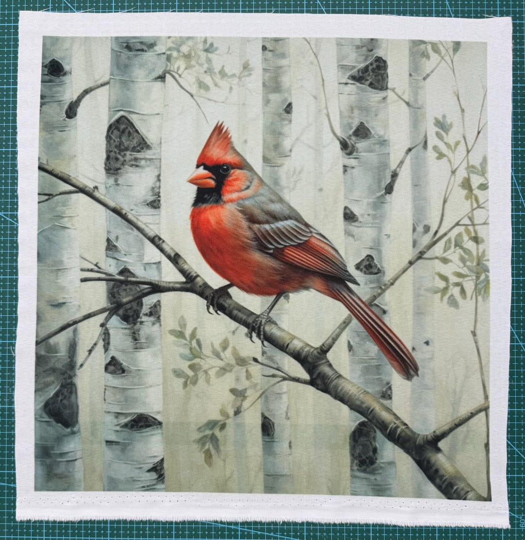 Cardinal Birch Tree Fabric Panel Cardinal Quilt Block Square Fabric ...