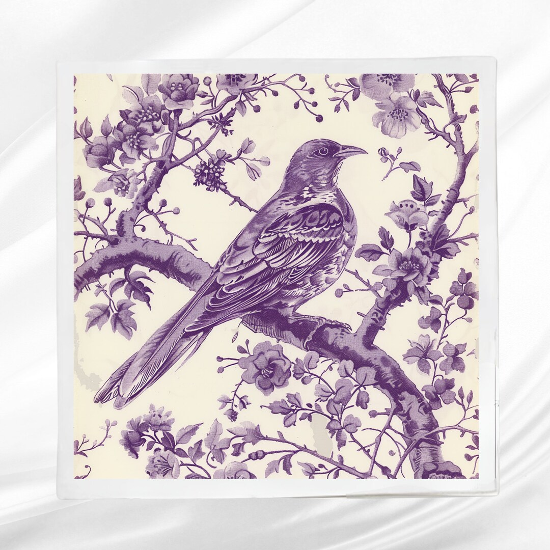 Purple Toile Bird Fabric Panel: Raven Quilt Block - Etsy