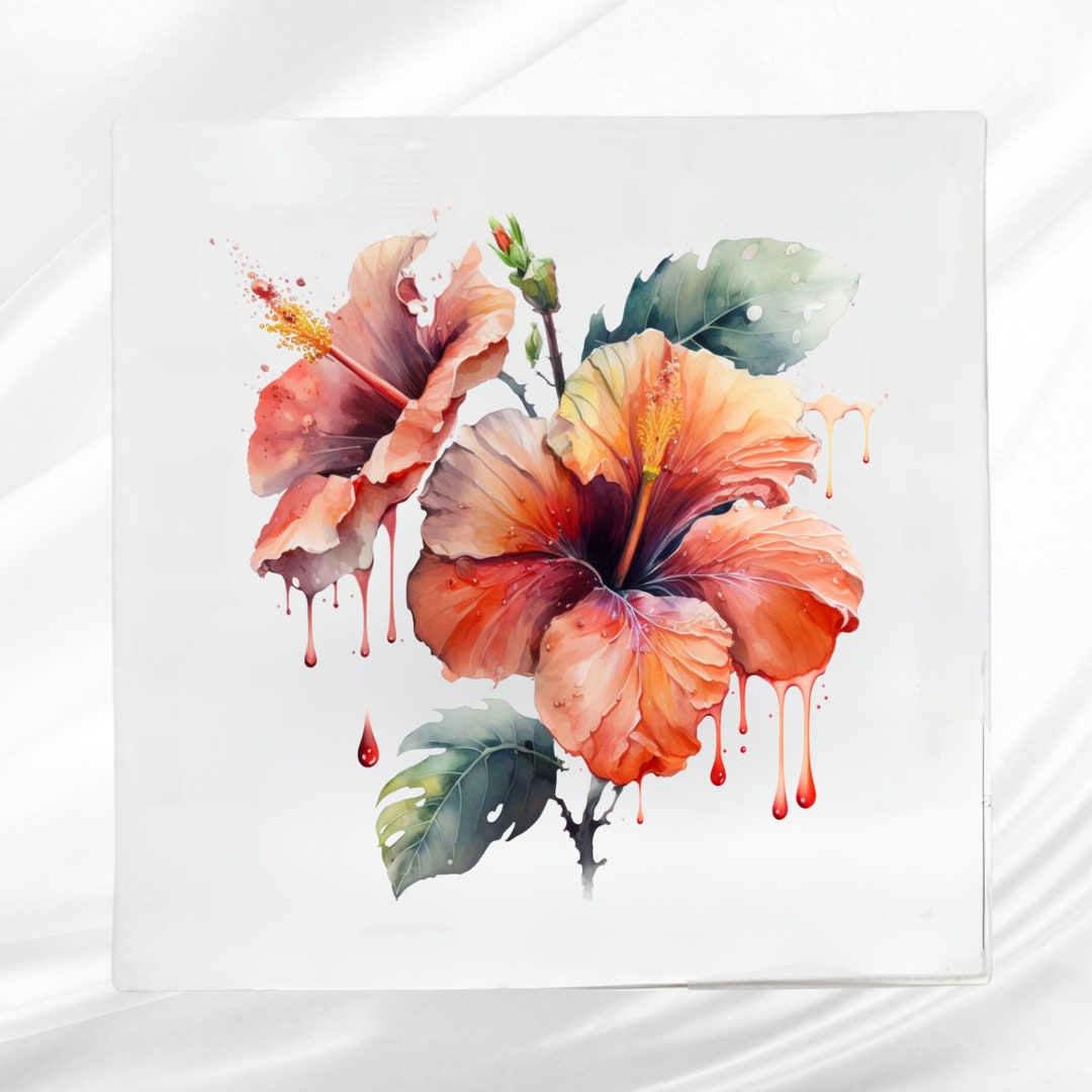 Orange Hibiscus Fabric Panel: Cotton Blend Quilt Block - Etsy