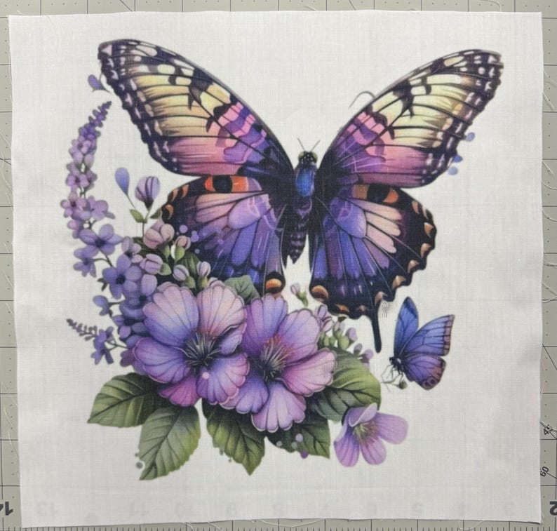 Purple Floral Butterfly Fabric Panel: Sewing & Quilting Block - Etsy
