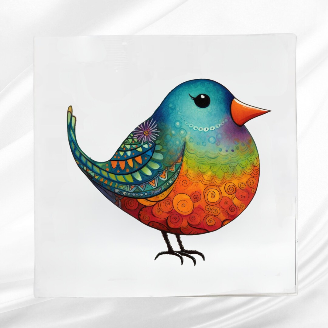 Folk Art Bird Fabric Panel: Colorful Quilt Square - Etsy