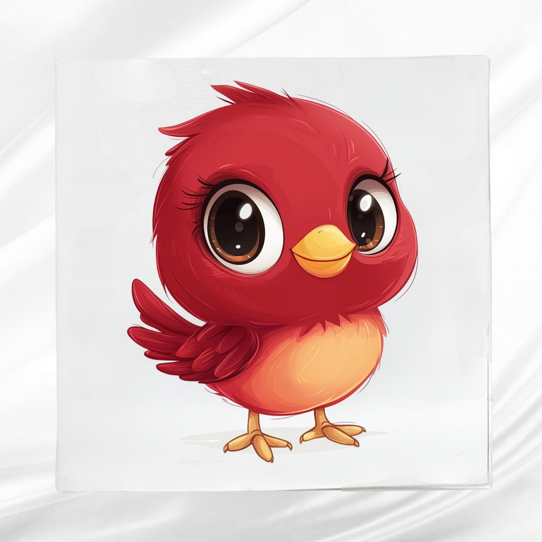 Kawaii Red Bird Fabric Panel: Cotton Blend Quilt Square - Etsy