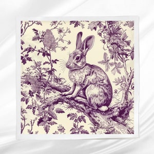 Purple Toile Rabbit Fabric Panel Easter Toile Rabbit Fabric Square ...