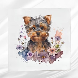 Yorkie Floral Fabric Panel ~ Square Fabric Panel for Sewing Projects - Etsy