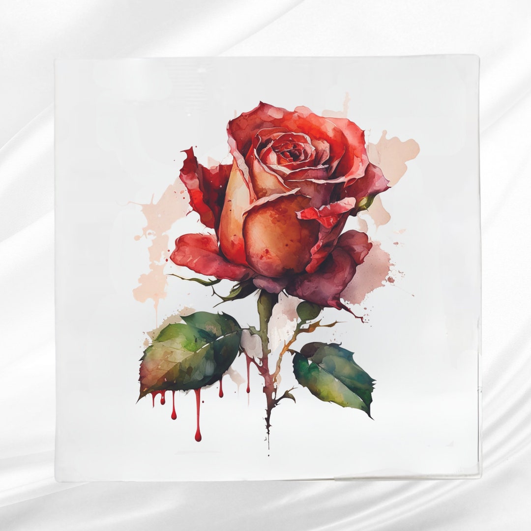 Red Rose Fabric Panel ~ Quilt Block ~ Square Fabric Panel for Sewing ...