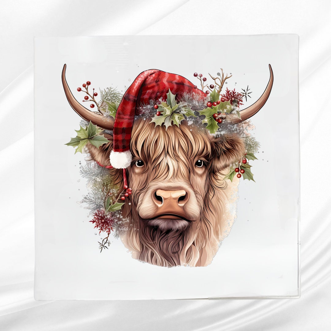 Christmas Highland Cow Fabric Panel ~ Quilt Panel ~ Square Fabric Panel ...