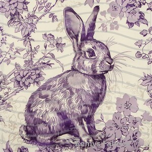 Purple Toile Rabbit Fabric Panel: Easter Sewing Square - Etsy
